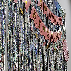 BRAVESHINE Silver Glitter Tinsel Foil Fringe Curtains - 2Pcs 3.2x8.2ft Photo Backdrop for Birthday Valentine Wedding Christmas Frozen Bridal Bachelorette Anniversary Engagement Disco Party Decorations