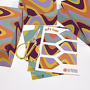 CENTRAL 23 Retro Wrapping Paper - 6 Sheets of Colorful Gift Wrap - Happy Birthday Gift Wrap for Her - Boho - Hippie - Vibrant Waves - Vegan Ink - Comes With Fun Stickers