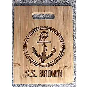 ANCHOR Nautical Bamboo Cutting Board CUSTOM Personalized Engraved Wood Boat Sailboat Beach House Gift Charcuterie Tray