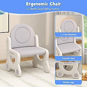 HONEY JOY Kids Table and Chair Set, Plastic Children Activity Table and Chair w/Graffiti Desktop, Storage, Markers & Eraser, Toddler Table and Chair Set for Daycare Playroom Classroom (Gray)