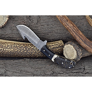 Knives Ranch Handmade Gut-Hook Skinning Knife - Ram's Horn Handle - Heavy-Duty Leather Sheath (2048-RH)