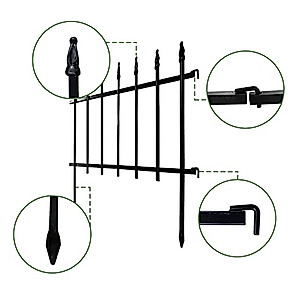 Thealyn Metal Decorative Garden Fence 22" Wide x 18" High (5 Panels, Total Length 9.17 feet), Metal Border Folding Fence, Landscape Fencing for Flower Bed, Yard, Animal Barrier (Black)