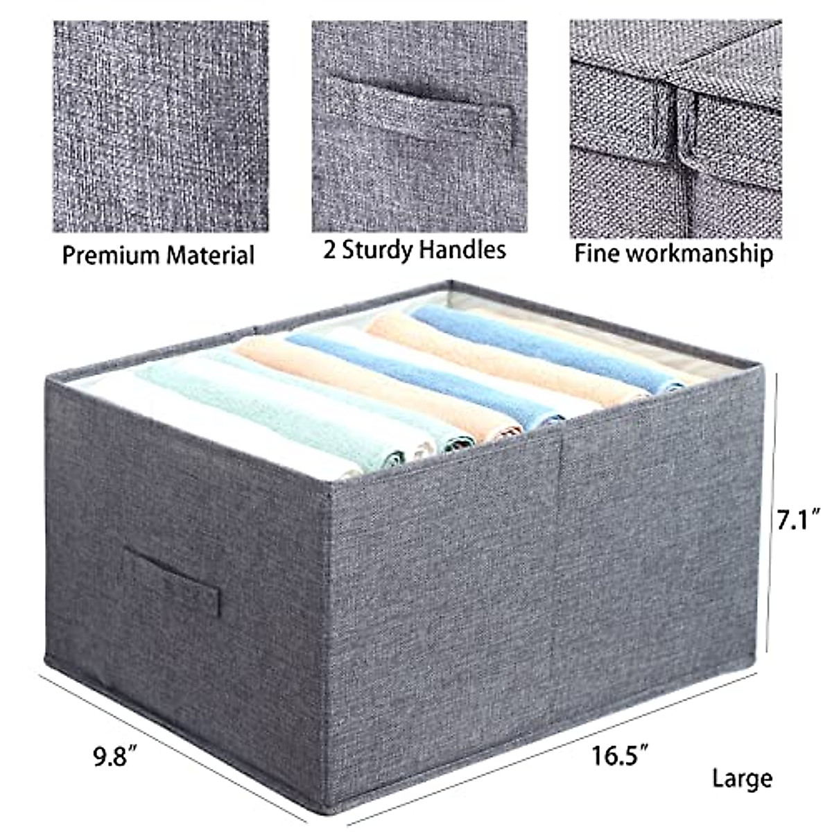 FIHAP Collapsible Storage Bins with Lids for Clothes, Sturdy Fabric Storage Cubes Container, Foldable Closet Organizer, Stackable Box for Bedroom Sheets Blankets Toys, 3 Pack, Grey