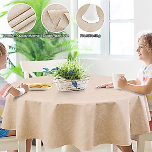 Smiry Round Faux Champagne Table Cloth, Waterproof Burlap Fabric Tablecloth, Washable Decorative Farmhouse Table Covers for Kitchen, Dining, Parties, 60x60, Champagne