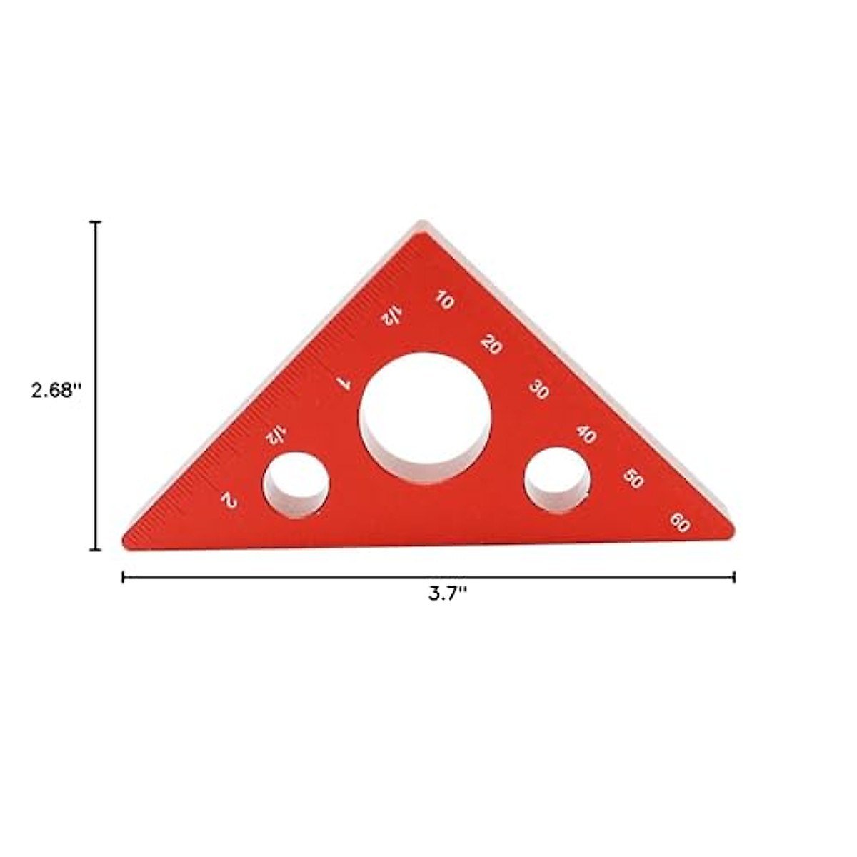 WEITARI Aluminum Alloy Triangle Ruler, 45 Degree Angle, DIY Woodworking Height Measuring Gauge, 65mm (Red)