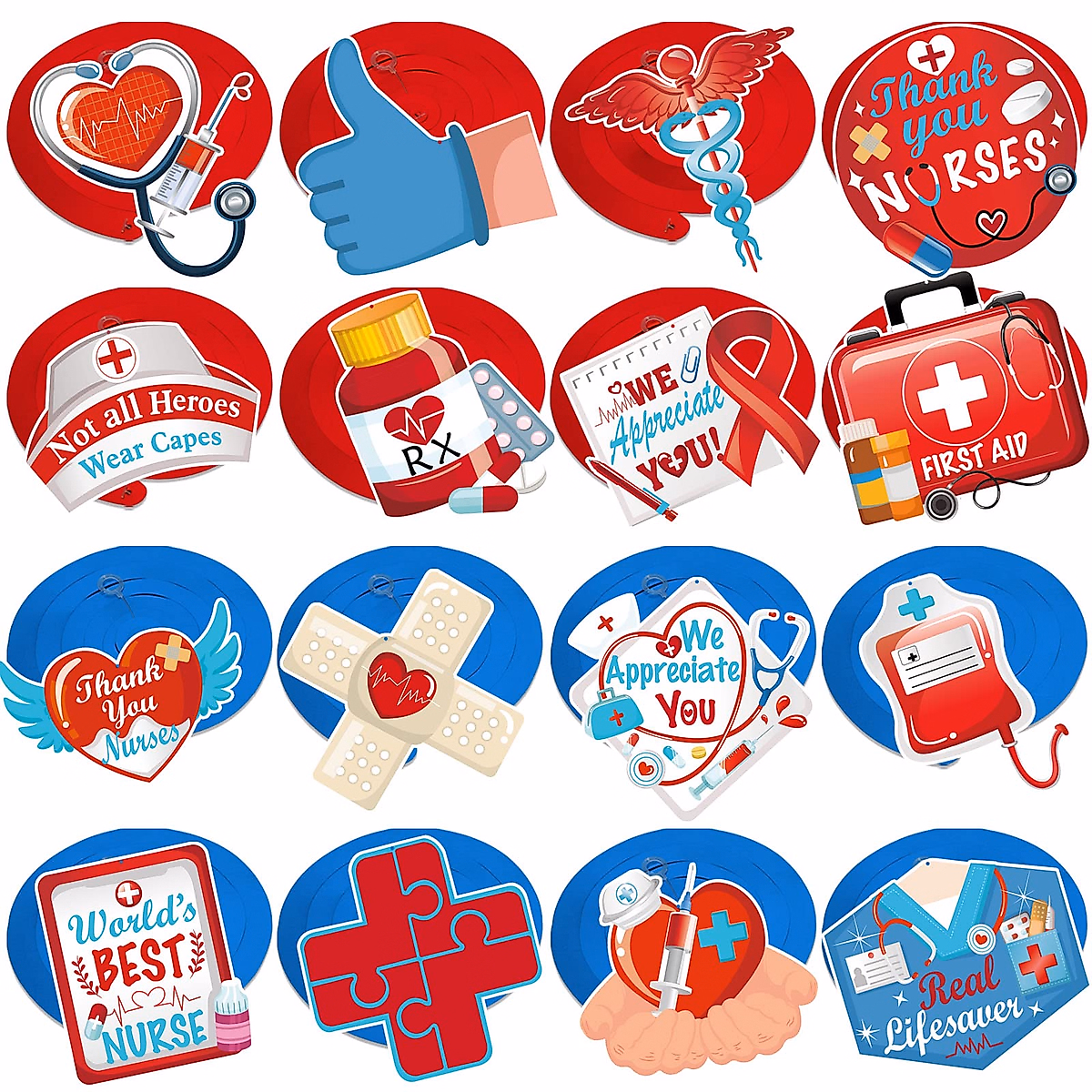 HOWAF Thank You Nurses Decoration Hanging Swirls - 30 Pieces Red and Blue Nurse Appreciation Week Party Decor - Medical Party, RN Party, Nurse Day, Happy Nurses Week Decorations