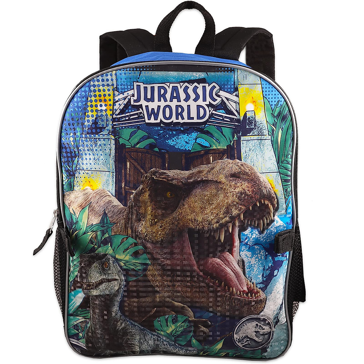 Fast Forward Jurassic World Backpack And Lunch Box Set - 16” Inch Jurassic World Backpack With Lunch Box Bundle with Water Bottle, Stickers, More | Jurassic World School Bag