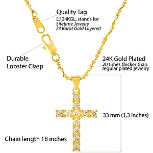 LIFETIME JEWELRY Cubic Zirconia Cross Necklace for Women & Men 24k Gold Plated