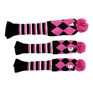 Baosity Knitted Golf Club Head Covers Set of 3, Perfect for Driver Wood(460cc), Fairway Wood, Hybrid(UT), Multicolor - Pink, One Size