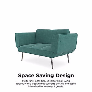 Novogratz Leyla Loveseat with Magazine Storage, Adjustable Sofa Bed Armrests to Convert into a Couch Sleeper, Teal Futon