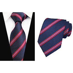 MENDENG Ties for Men Silk Mens Ties Blue Burgundy Stripe Necktie Formal Men's Neckties Business Woven Jacquard Neck Tie
