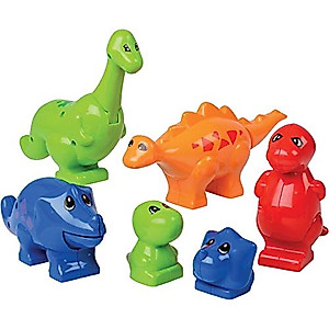 Constructive Playthings OX-37 Preschool Sized Interlocking Bricks Accessory Set Featuring People, Dinosaurs and Animals