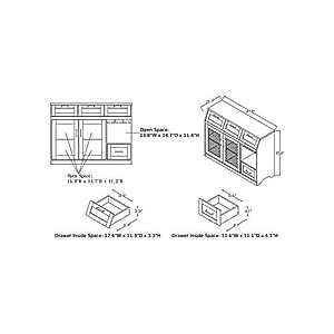 Furniture of America Tanaka Transitional 3 Top Drawers Buffet Server, Sideboard with Hanging Stemware and Cabinet for Dining Room, Kitchen, 47.2-inch, Chestnut Brown
