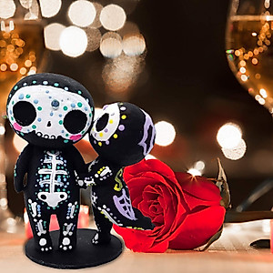 Sugar Skull Couple Figurine Resin Statue, Testimony of Love Sugar Skull Decor Handmade Crafts Resin Ornament Creative Home Room Decor, Unique Gothic Skull Sculptures Table Garden Yard Decoration