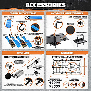 Mockins 60x20x6 Heavy-Duty Trailer Hitch Cargo Carrier 500lb Cap & 16 CuFt Soft Shell Waterproof Luggage Cargo Bag |Folding Hitch Cargo Carrier w/Net & Hitch Accessories |2" Receiver Hitch Cargo Rack