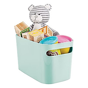 mDesign Plastic Toy Box Storage Organizer Tote Bin with Handles for Child/Kids Bedroom, Toy Room, Playroom - Holds Action Figures, Crayons, Building Blocks, Puzzles, Crafts - 10"L, 4 Pack - Mint Green