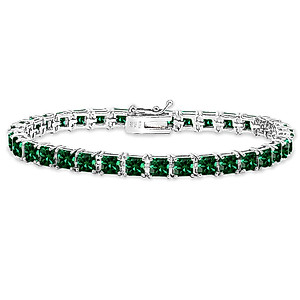 B. BRILLIANT Sterling Silver Simulated Emerald 4mm Princess-Cut Square Classic Tennis Bracelet