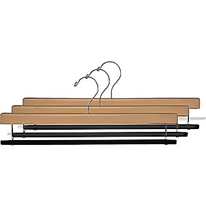 The Great American Hanger Company Natural Finished Wooden Pants Hanger with Flocked Velvet Bar, Box of 10 Extra Long 16 Inch Big Wood Bottoms Hangers