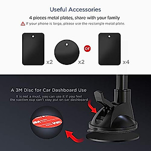 IPOW Long Arm Universal Magnetic Cradle Windshield Dashboard Cell Phone Mount Holder with 4 Metal Plates, Soft Firm Goose Arm & Enhanced Suction Cup