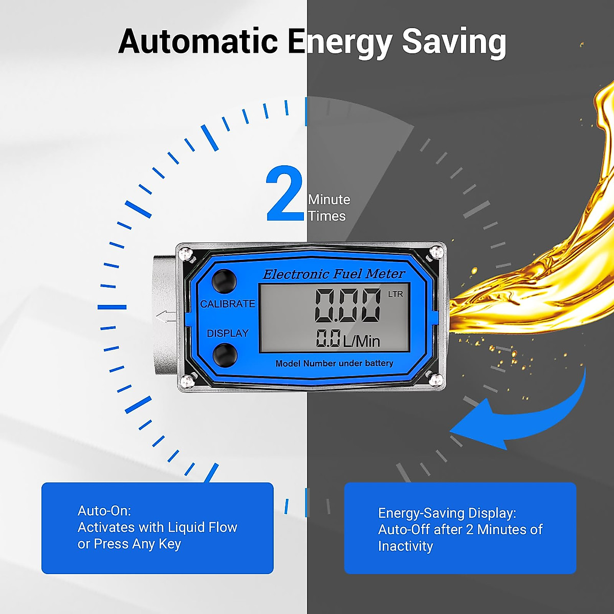 1 Inch Fuel Flow Meter with 3/4 in Adapters, Digital Turbine Flow Meter 2.5-31 GPM Inline NPT Thread Diesel Flow Meter LCD Display Water Flow Meter for Kerosene, Gas Oil, Gasoline, and Other Liquids