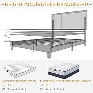 SWISH WEAVERS Queen Bed Frame Upholstered Platform with Adjustable Height Headboard, No Box Spring Needed, Non-Slip and Noise-Free, Easy Assembly Solid Wooden Slats (Light Grey)