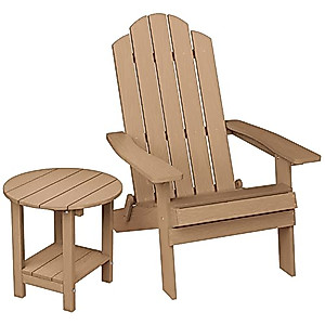 MXIMU Folding Plastic Adirondack Chair and Table Set, Fire Pit Seating, Foldable Outdoor Lounger Armchair, Lawn Chairs Furniture for Beach Poolside Balcony Patio Teak