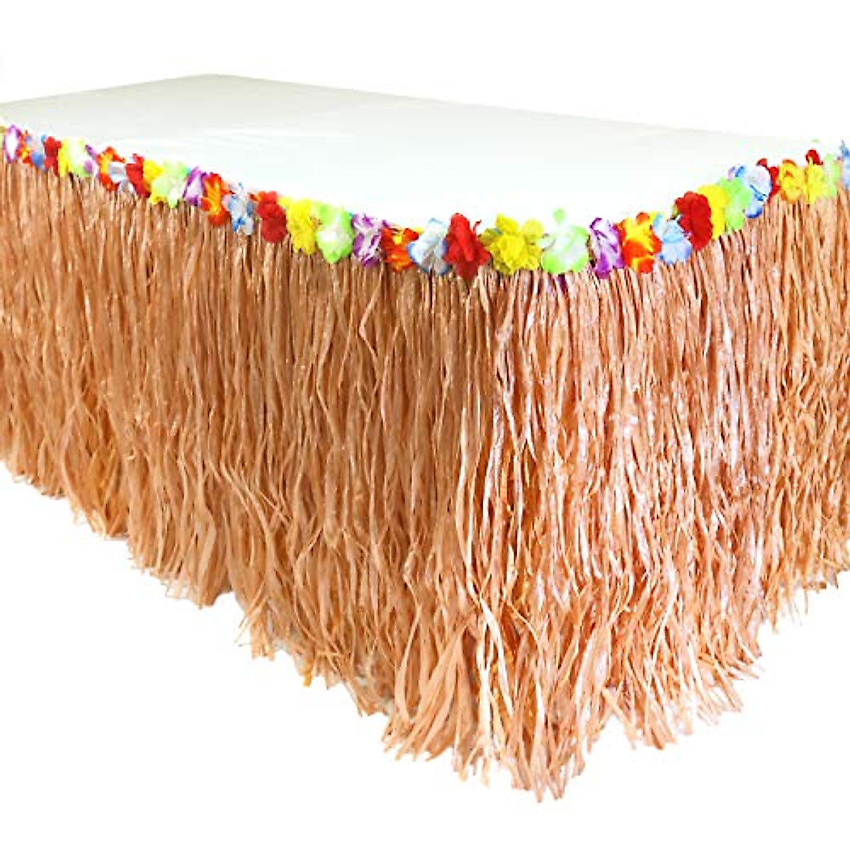 GiftExpress 9 feet X29 Luau Grass Table Skirt, Hawaiian Luau Libiscus Table Skirt for Hawaiian Party, Luau Party Supplies, Luau Party Decorations, Moana Birthday Party (Natural Hay Grass)