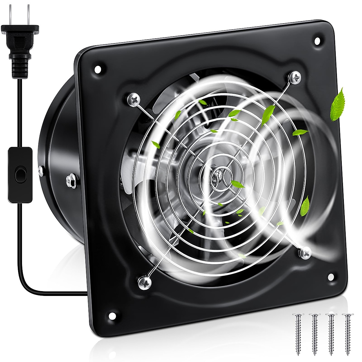 Yaocom 6 Inch Exhaust Fan 308 CFM Kitchen Exhaust Fan with Switch Small Exhaust Fan Bathroom Potable Plug in Garage Exhaust Fan with Damper for Shop, Smoking Room, Industrial Ventilation Use, Black