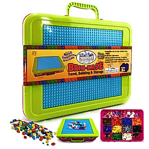 Matty's Toy Stop Brik-Kase 2.0 Travel, Building, Storage & Organizer Container Case with Building Plate Lid (Holds Approx 2000pcs) - Compatible with All Major Brands (Pink, Lime & Aqua)