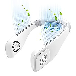 PomisGam Portable Neck Fan, 2022 Upgraded Hands Free Bladeless Fan,Long-Lasting & Rechargeable Battery Personal Fan,Rapid Cooling&Headphone Design,3 Speeds Adjustment,USB Powered Neck Fan-White