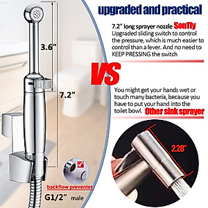 SonTiy All Brass Handheld Bidet Sprayer for Toilet, Cloth Diaper Toilet Sprayer Bidet Attachment with Backflow Preventer and Brass Valve Core for No-Leak, Polished Chrome, 5-Year Warranty