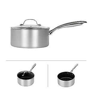 Granitestone Nonstick 3 Quart Saucepan with Glass Lid, Small Pot with Lid-Ultra Durable Coating with Brushed Exterior Silver-100% PFOA Free-Dishwasher & Oven Safe