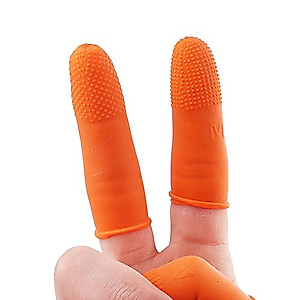COOSKIN 100 PCS Latex Finger Cots Reusable Rubber Fingertips Protective Glove Duty Industrial Grade Finger Cots (Large)