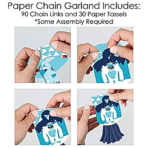 Big Dot of Happiness Yeti to Party - 90 Chain Links and 30 Paper Tassels Decoration Kit - Abominable Snowman Party or Birthday Party Paper Chains Garland - 21 feet