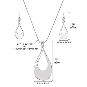 Madison Tyler Silver Classic Jewelry Collection | Teardrop Necklace with 18" Inch Snake Chain | Silver Earring Set (Teardrop Necklace Set)