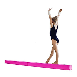 Athletic Bar Kids Gymnastics Horizontal Kip Bar with 6 FT x 4 FT Tumble Mat and Balance Beam Full Set, Adjustable 3 to 5 FT Gymnastic Junior Training Bar for Gymnasts Children, Fiberglass Rail (Pink)