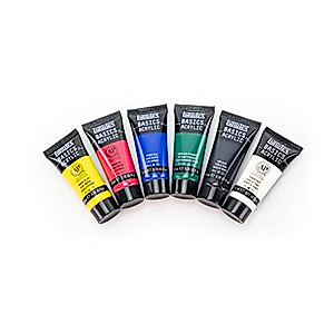 Liquitex BASICS Acrylic Paint Set, 6 x 22ml Tube Paint Set, Primary, Blue,Color Mixing,Green,White, 0.7 Fl Oz (Pack of 6)