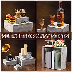 Roowest 6 Pcs Wood Cupcake Display Stand Whitewashed Decorative Dessert Wood Cake Stand Risers Wooden Rustic Square Stackable Decorative Box Risers for Wedding Birthday Christmas Party