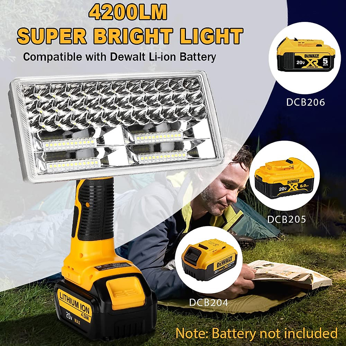 Philophca for Dewalt Light 20V Max Li-ion Battery, 40W 4200LM Floodlight Spotlight with USB Port, Zinc Alloy 110 Degree Pivoting Head, Flashlight LED Work Light for Emergency Power Outage, Camping