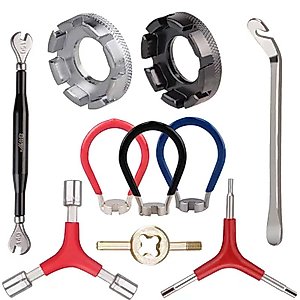 Grednfhat 10Pack Bike Spoke Wrench Tool Kit, Including Round Bicycle Spoke Wrench, Double-Headed Spoke Wrench, Spoke Wrench with Handle, Y-Type Hex and Socket Wrench, Tire Lever Valve Stem Core Tool