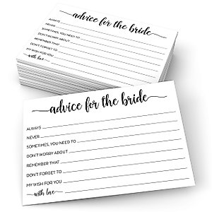 321Done Advice for the Bride, Made in USA - 4x6 White, Fun Bridal Shower Game, Keepsake, Guestbook Alternative, Thick Luxury Card Stock with Modern Stylish Calligraphy Script Design - 50 Cards