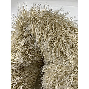 FabricEmpire 1.5'' Faux Fur Fabric Long Pile Curly Llama (Ivory) 2LB 2-Way Stretch / 60'' Wide/ by Continuous Yard