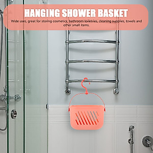 Cabilock Plastic Storage Shower Basket,Bathroom Hand Basket Wall Storage Bin Basket Organizer Bins Portable Shower Basket with Hook for Bathroom, Cosmetics, Shampoo(pink)