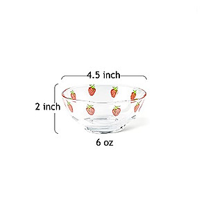 Sizikato 2pcs Clear Glass Fruit Bowl, 6 Oz Snack Bowl, Dessert Bowl, Cute Strawberry Pattern