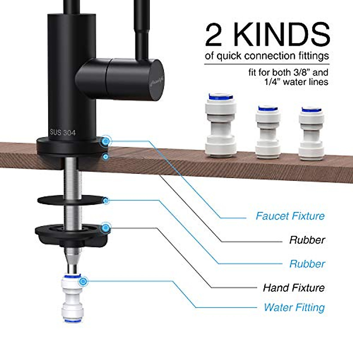 Frizzlife RO Water Filter Faucet- Drinking Water Faucet fits Most Reverse Osmosis System & Water Filtration System-SUS304 Stainless Steel, Black