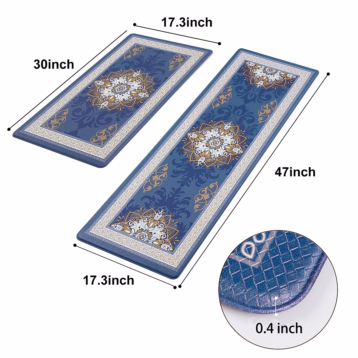 FRAMICS Boho Kitchen Rugs and Mats Sets of 2 Anti-Fatigue Kitchen Mats for Floor Memory Foam Cushioned Non Slip Kitchen Mats PVC Waterproof Kitchen Rugs for Sink Laundry Hallway Standing