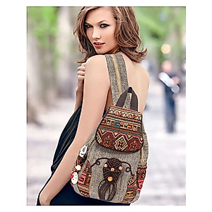 HUANGGUOSHU Backpacks For Women Sling Backpack Casual Canvas Backpack Convertible For Girl Boho Hand-Woven Exquisite Knitting Backpack With Lots Of Pockets Gift For Young Adult Women