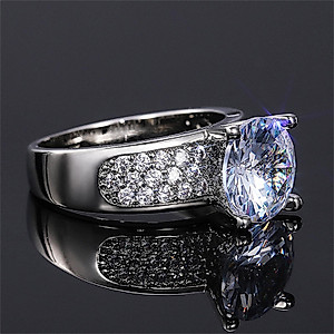 925 Sterling Silver Shiny Gem Ring Cubic Zirconia Rings CZ Diamond Multi Row Ring Eternity Engagement Wedding Band Ring for Women (US Code 9)