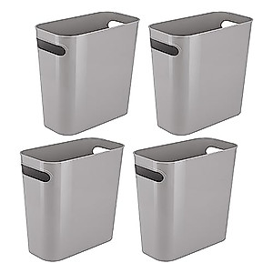 Vtopmart 4 Pack Plastic Small Trash Can, 1.5 Gallon/5.7 L Office Grey Bin with Built-in Handle, Slim Waste Basket for Bathroom, Bedroom, Home Office, Living Room, Kitchen