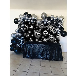 Cholo Theme Backdrop Early 2000s Background 7x5FT Black Glitter Old School Photography Banner Kids Birthday Cholo Party Decoration Props (84x60 inch)